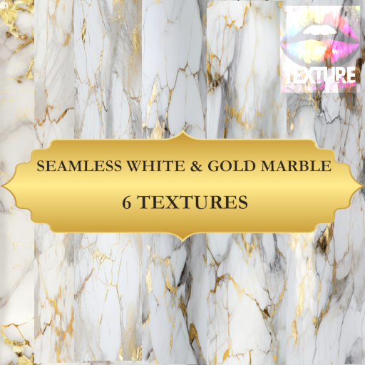 Second Life Marketplace - White & Gold Seamless Marble Textures PACK 1